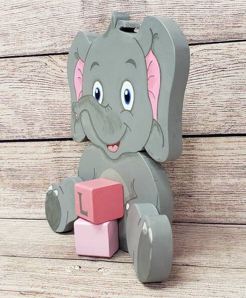 Painted Wood Baby Elephant With Blocks - Etsy