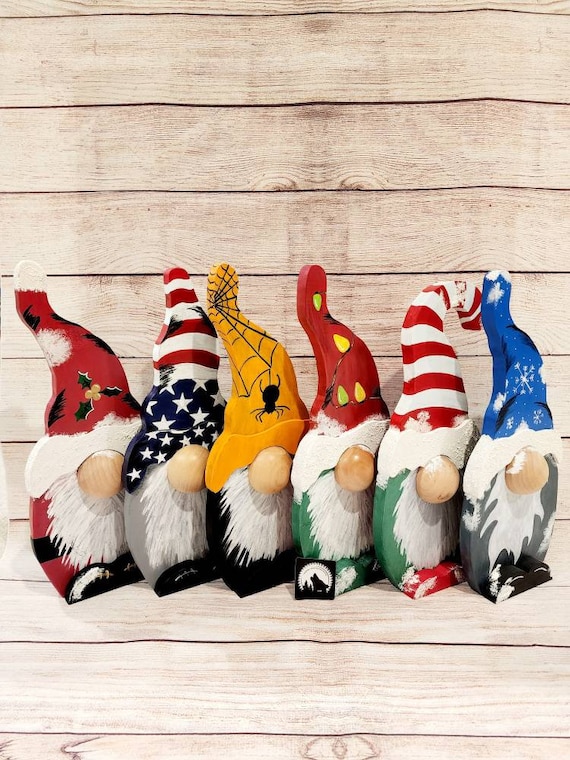 Hand Crafted Painted Wood Gnome - Etsy