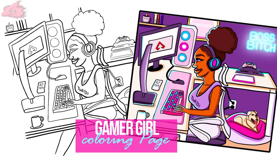 Adult Coloring Page Instant Download "gamer Girl" Digital Download ...