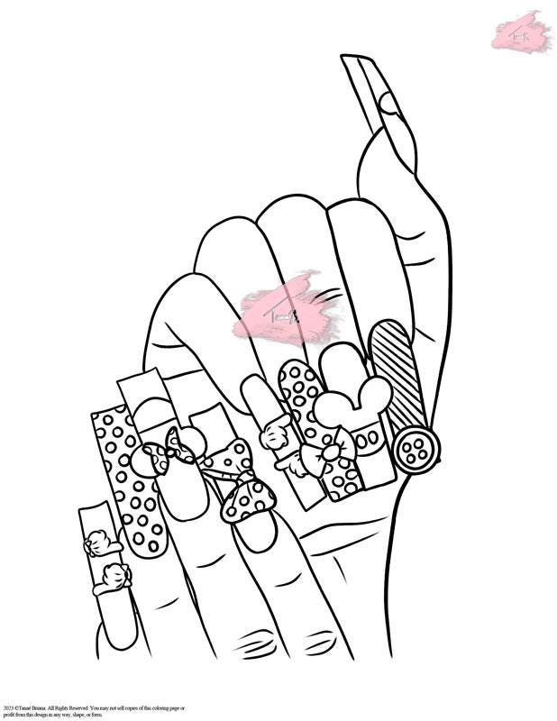 Adult Coloring Page Instant Download Black Girl Acrylic Nails Digital ...