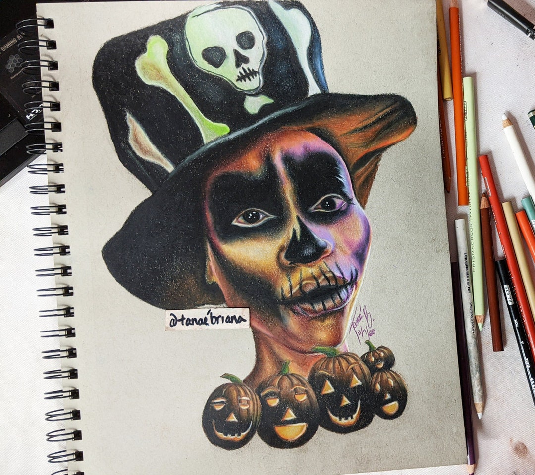 Spooky Halloween Wall Art, Witch Art, Skeleton Wall Art, Witch Drawing ...