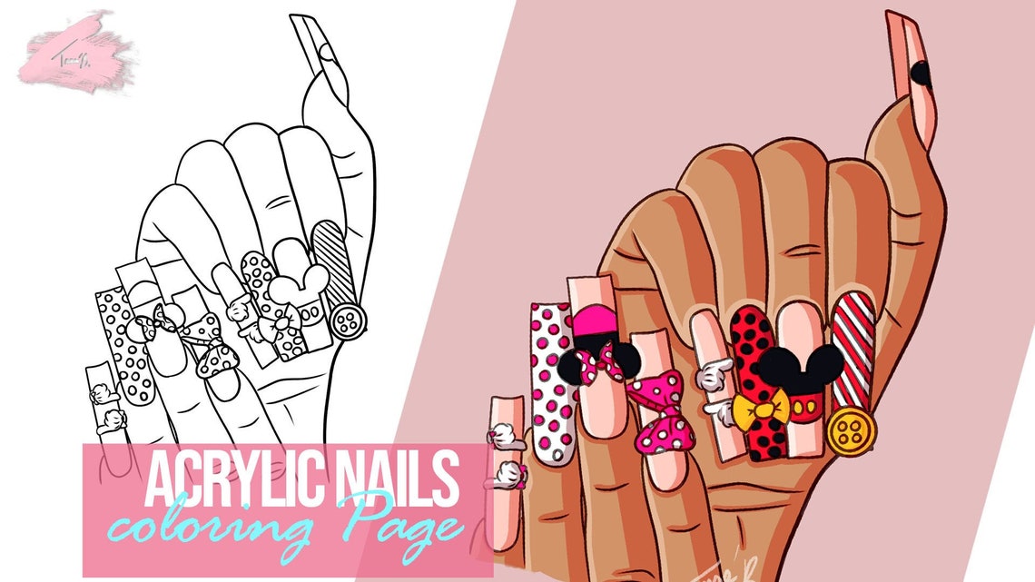 Adult Coloring Page Instant Download Black Girl Acrylic Nails Digital ...