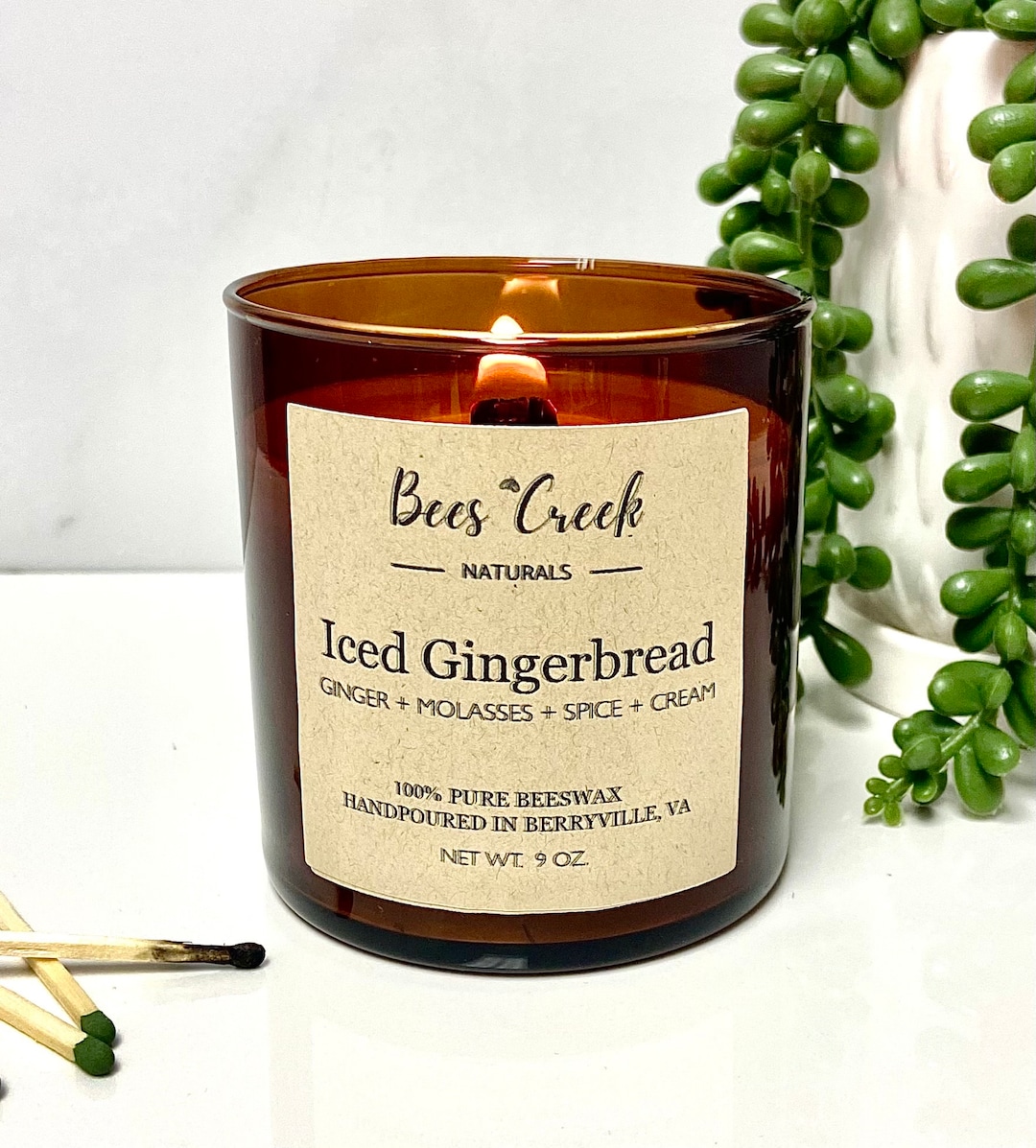 Pure Beeswax Candle With Wooden Wick, Iced Gingerbread, Organic ...