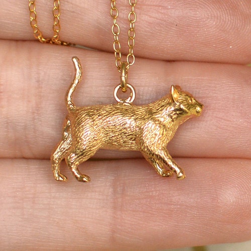 Handmade Silver/gold Cat Pendant and Chain - Etsy UK