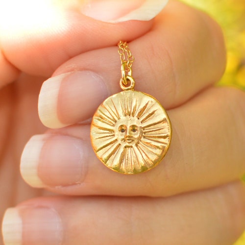 Real 14K Solid Gold Sun Necklace Personalized Sun Pendant - Etsy