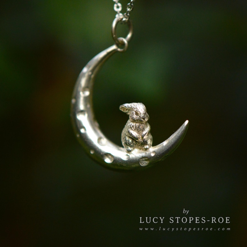 Rabbit Moon Pendant and Chain - Handmade in Silver/gold - Etsy