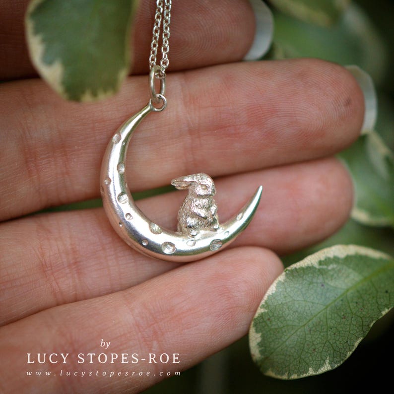 Rabbit Moon Pendant and Chain - Handmade in Silver/gold - Etsy