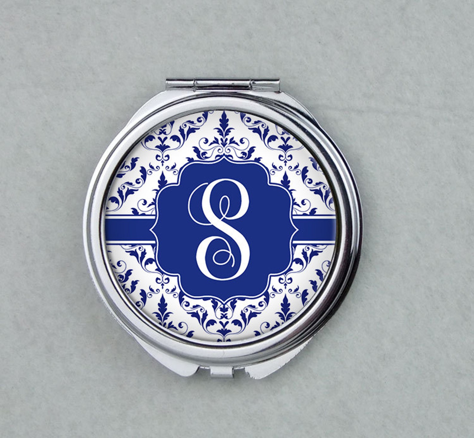 Personalized Compact Mirror Blue and White Personalized - Etsy