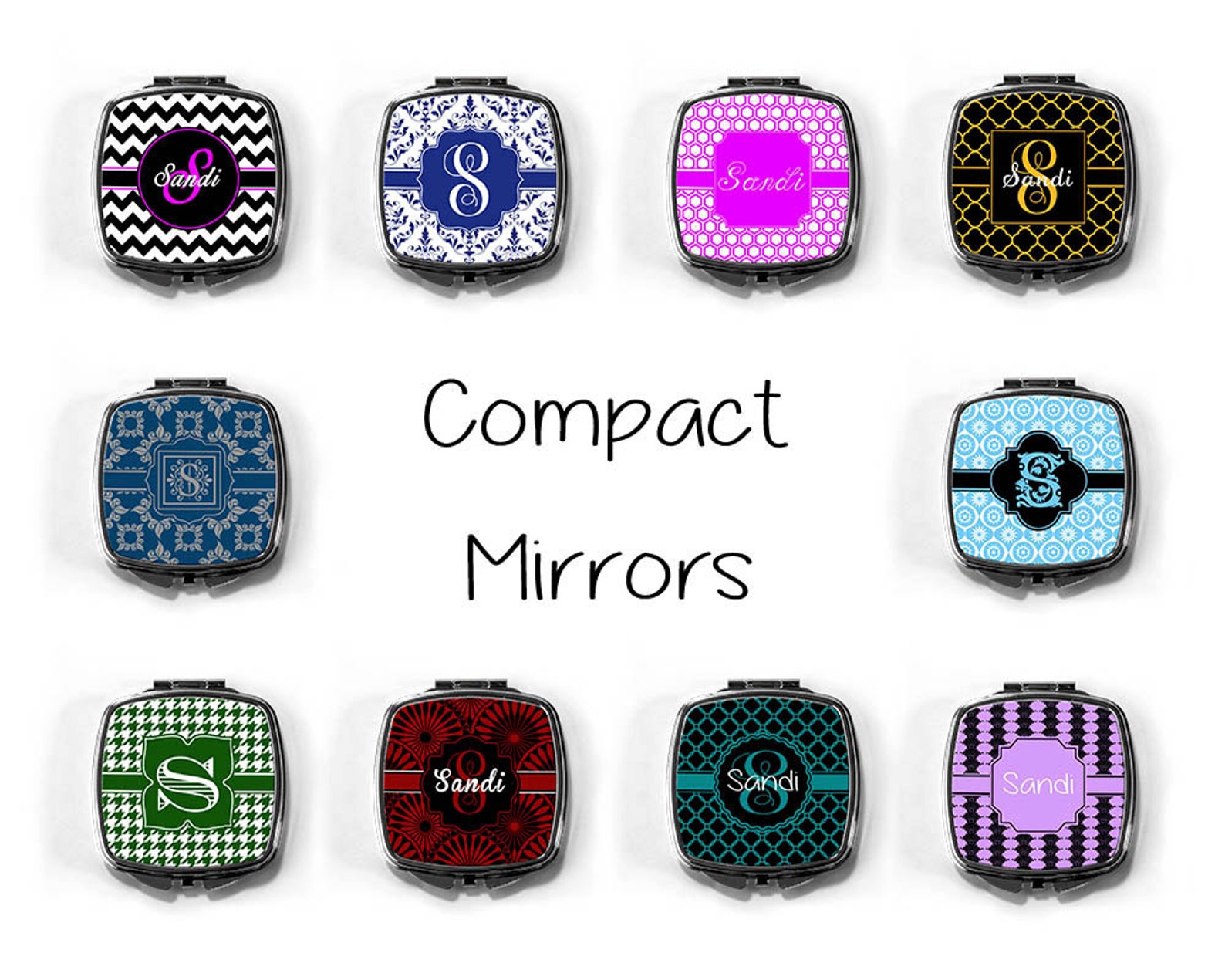 Personalized Compact Mirror Blue and White Personalized - Etsy