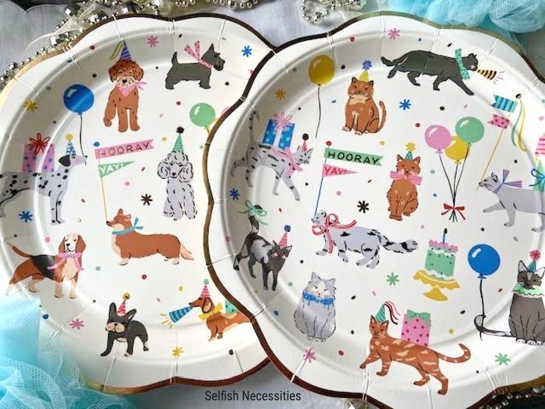 Pet Birthday Party Plates - Dog and Cat Pawty Tableware - Kid's Party ...