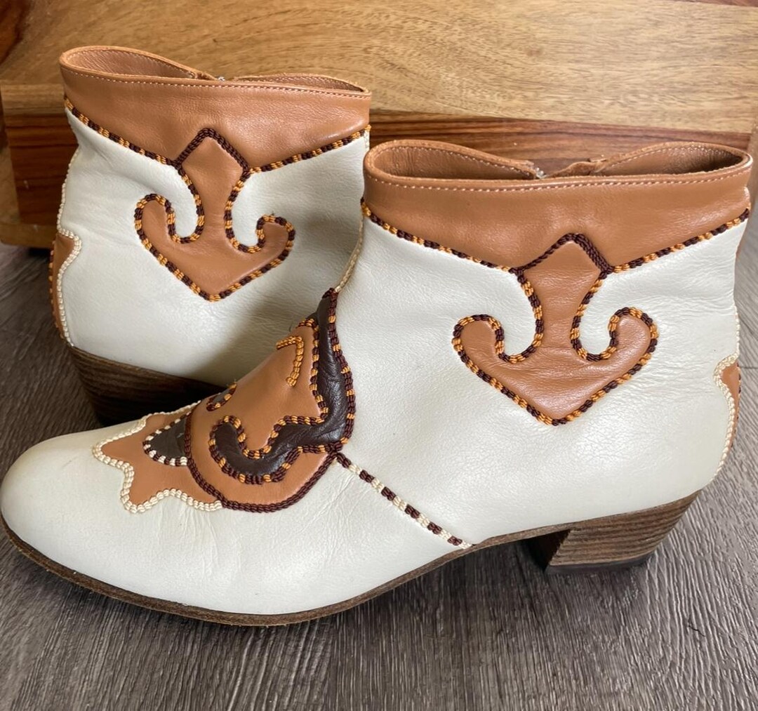 Tatar Leather Ankle Boots With Beautiful Ethnic Ornamentation. Hand ...