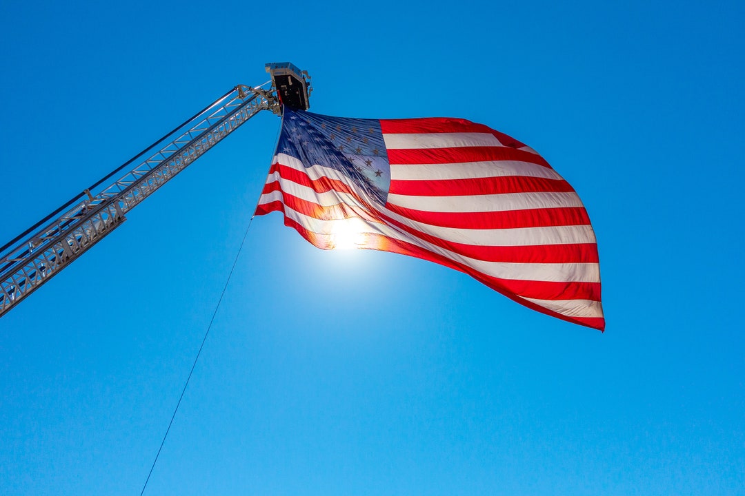 American Flag on Ladder Truck - Etsy