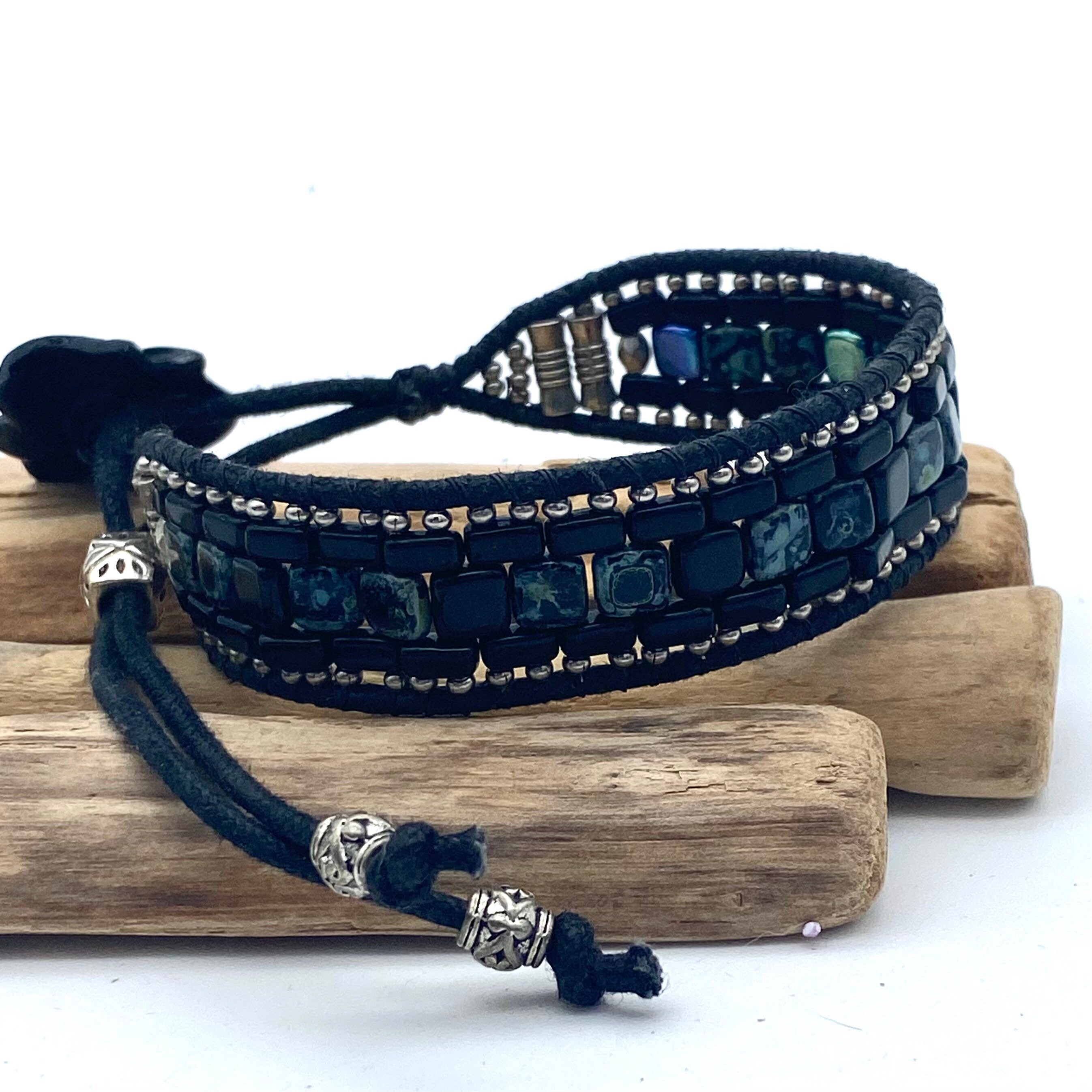 BLACK JACK, Mens Beaded Bracelet, Mens Bracelet, Mens Jewelry, Skull ...