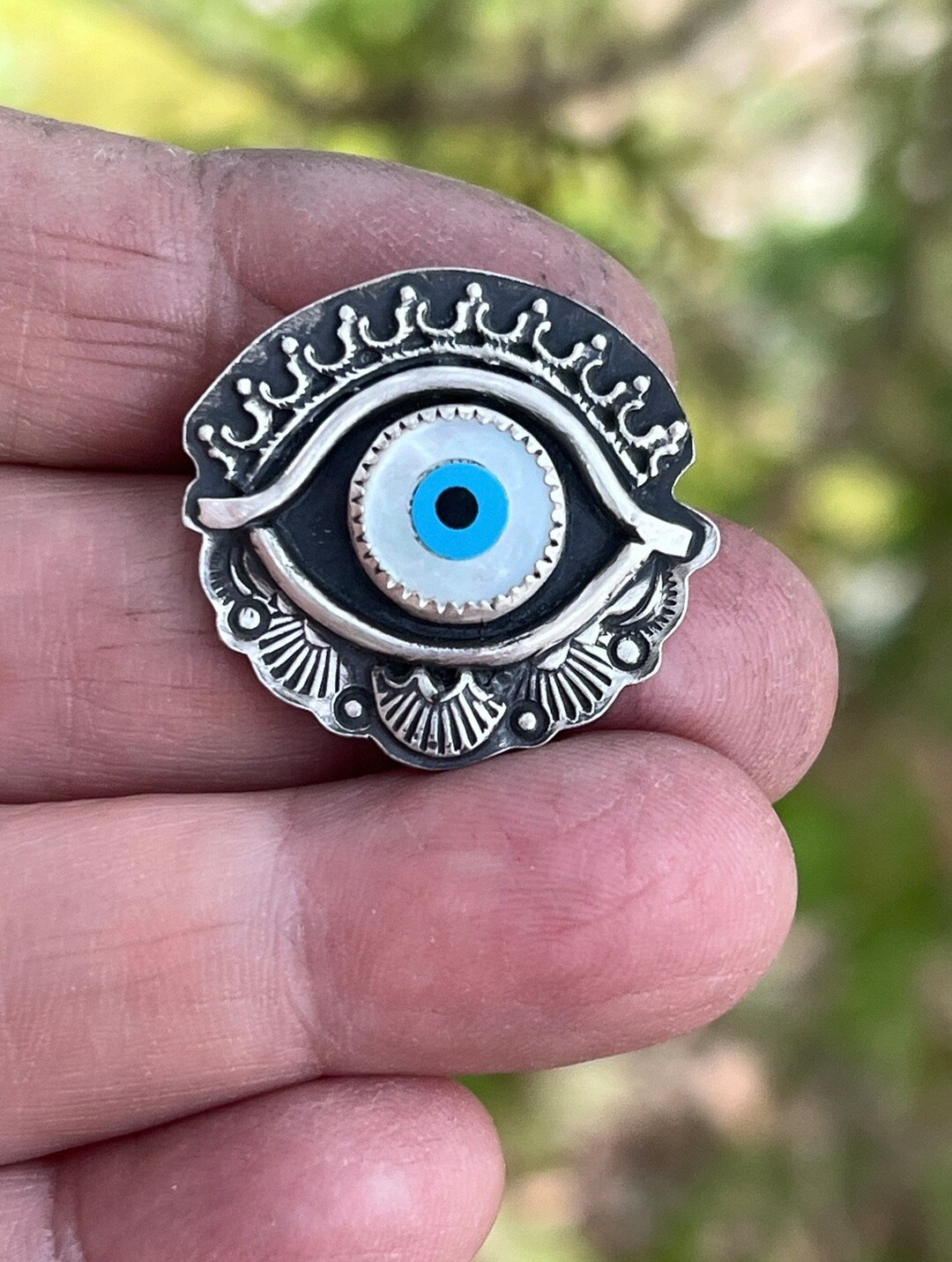 Sterling Silver Button, Evil Eye Button, Handmade Button, EYE SPY ...