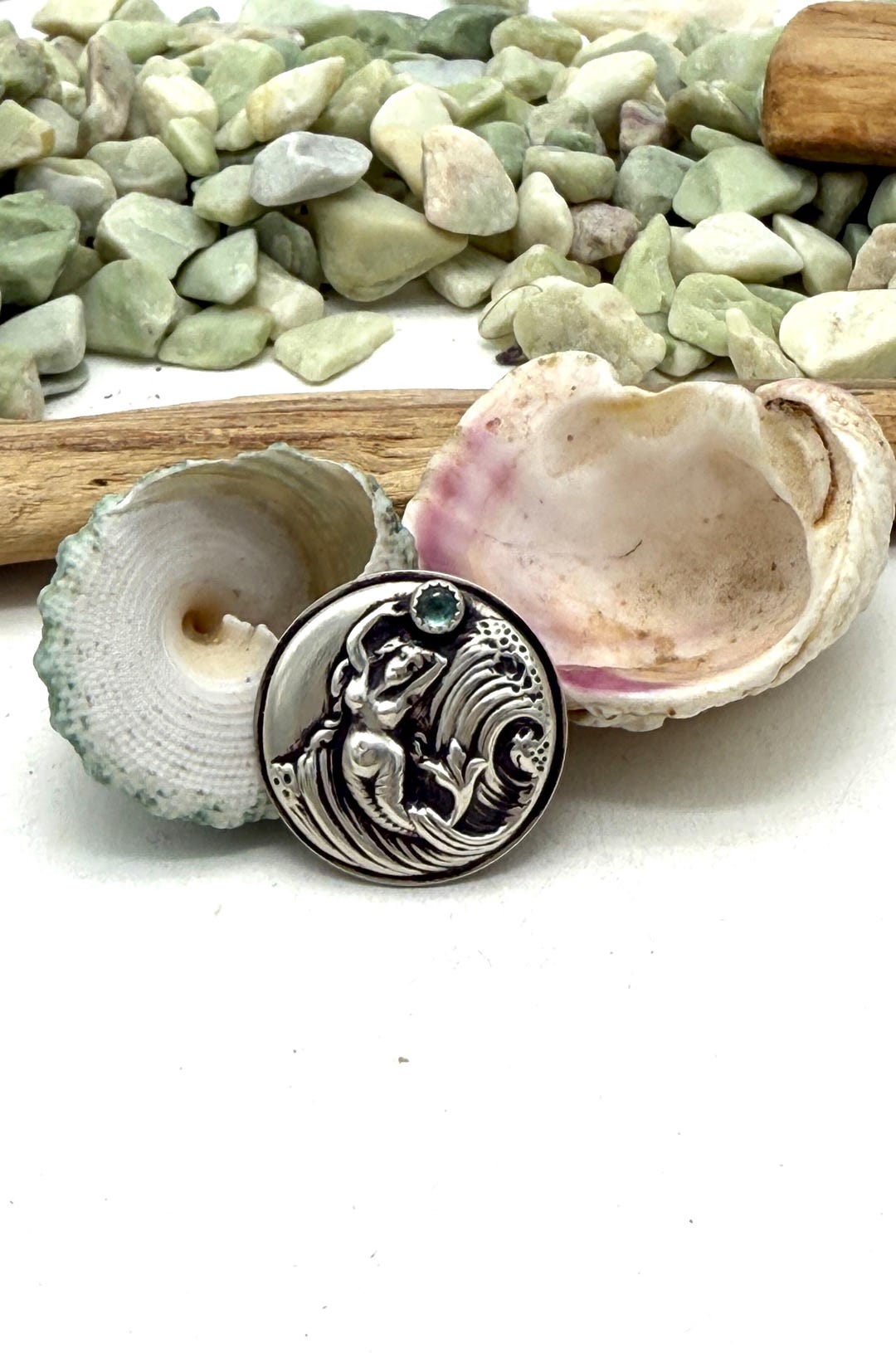 Mermaid Button, Tourmaline Button, Handmade Button, Twinkling of an Eye ...