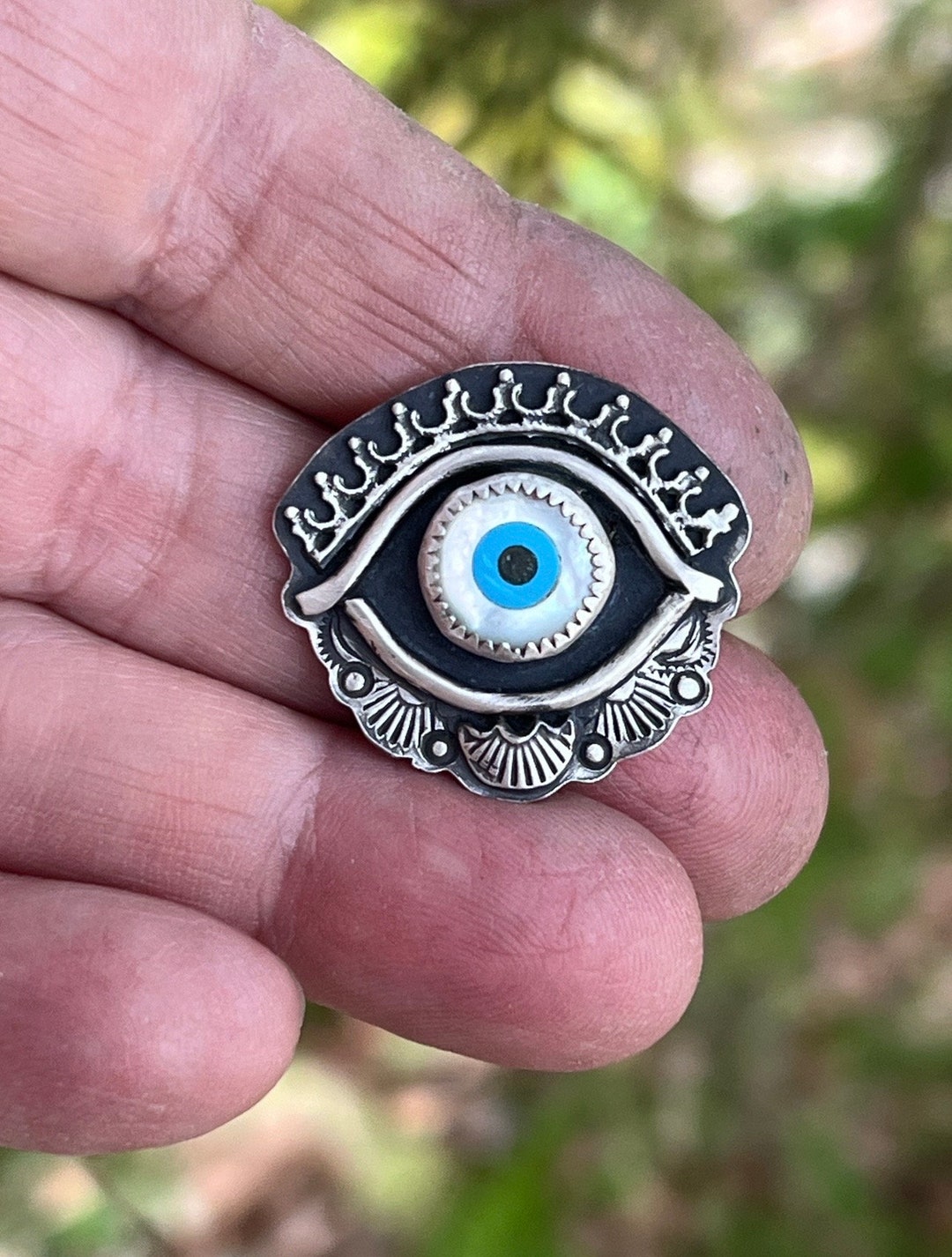 Sterling Silver Button, Evil Eye Button, Handmade Button, EYE SPY ...