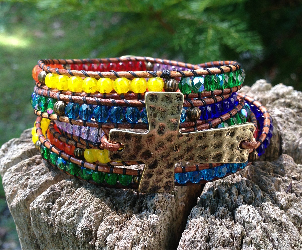 RAINBOW CROSS, Wrap Bracelet, Rainbow Bracelet, Cross Bracelet, Leather ...