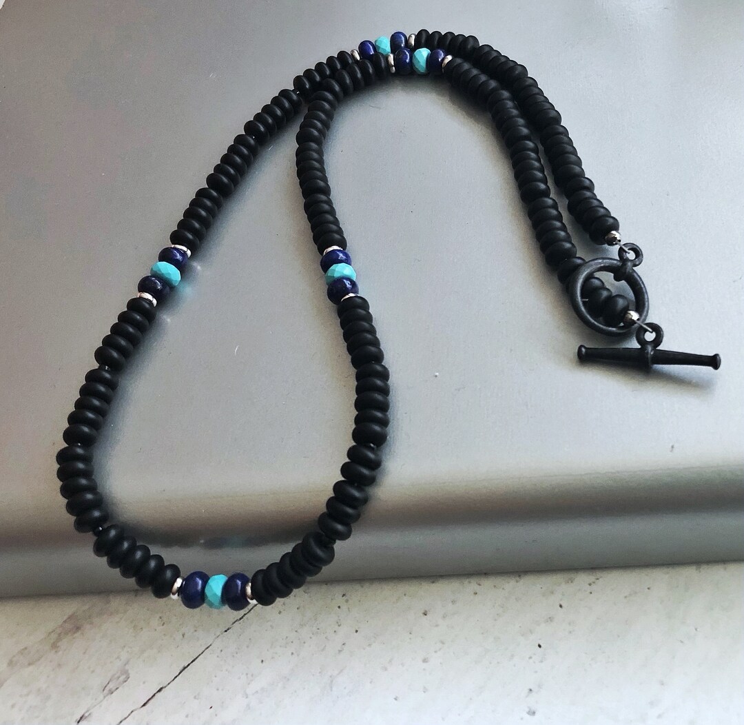 Surfer Necklace, Matte Black Onyx, Turquoise and Lapis Necklace for Men ...