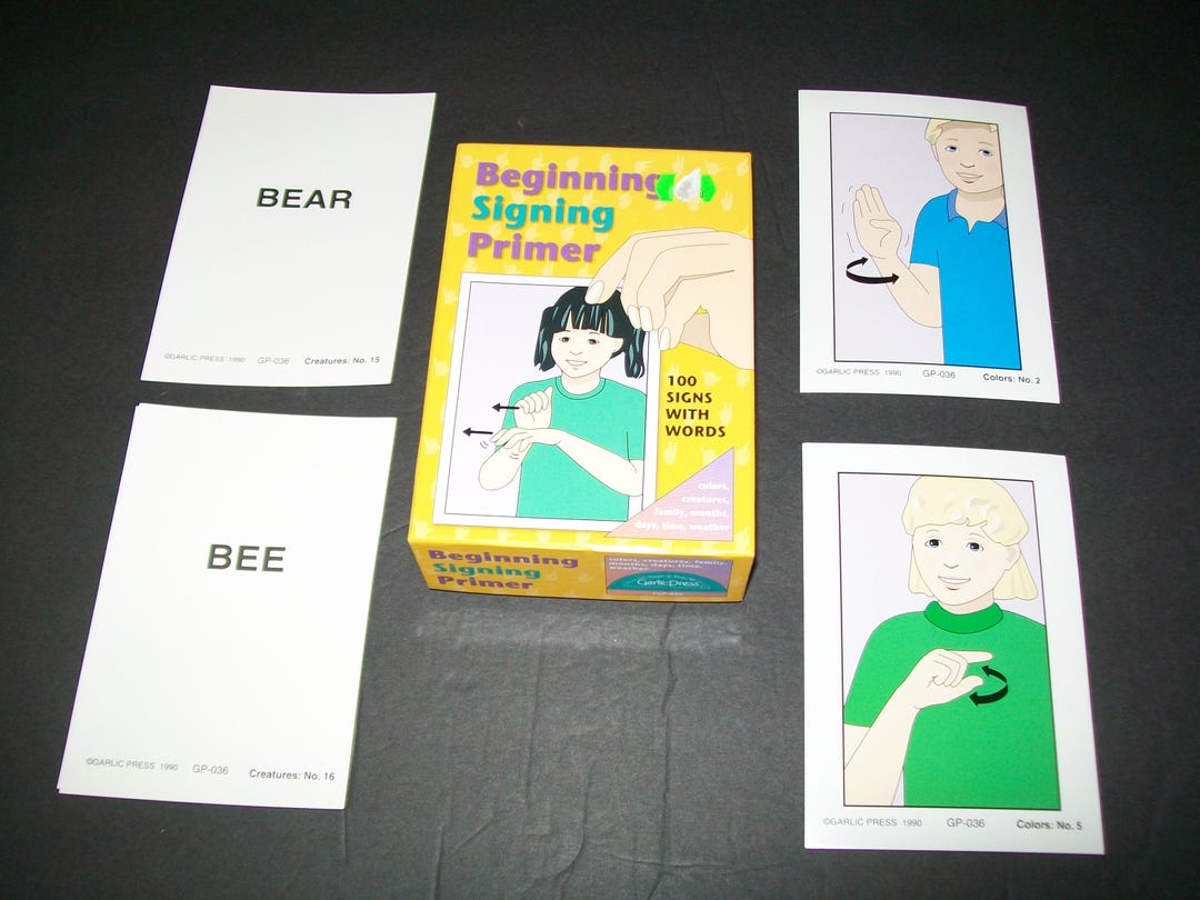 Vintage Beginning Signing Flash Cards, Vocabulary Picture Sign Language ...