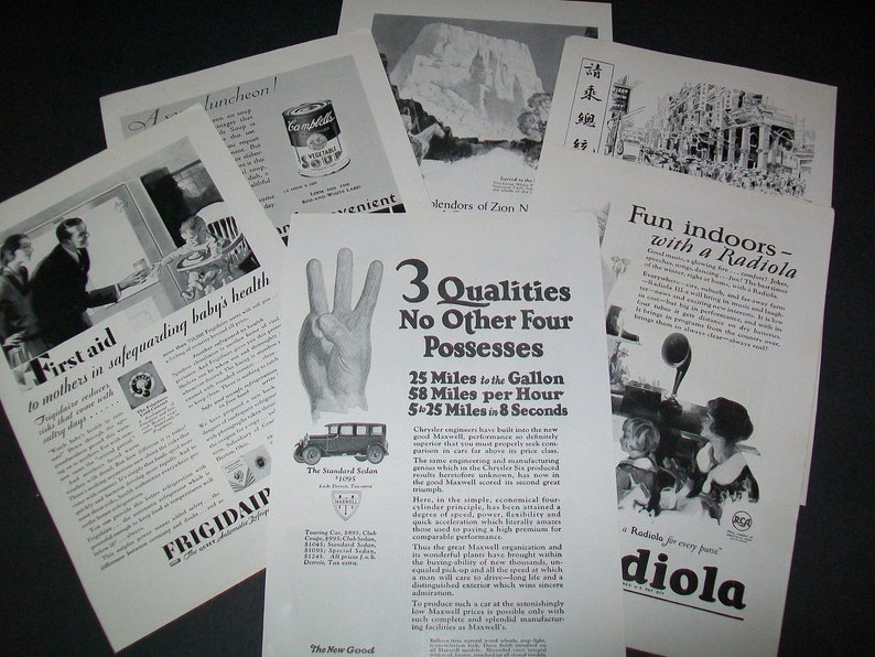 Vintage Magazine Ads, 7 Pc Advertising Bundle, Random Vintage Ephemera ...