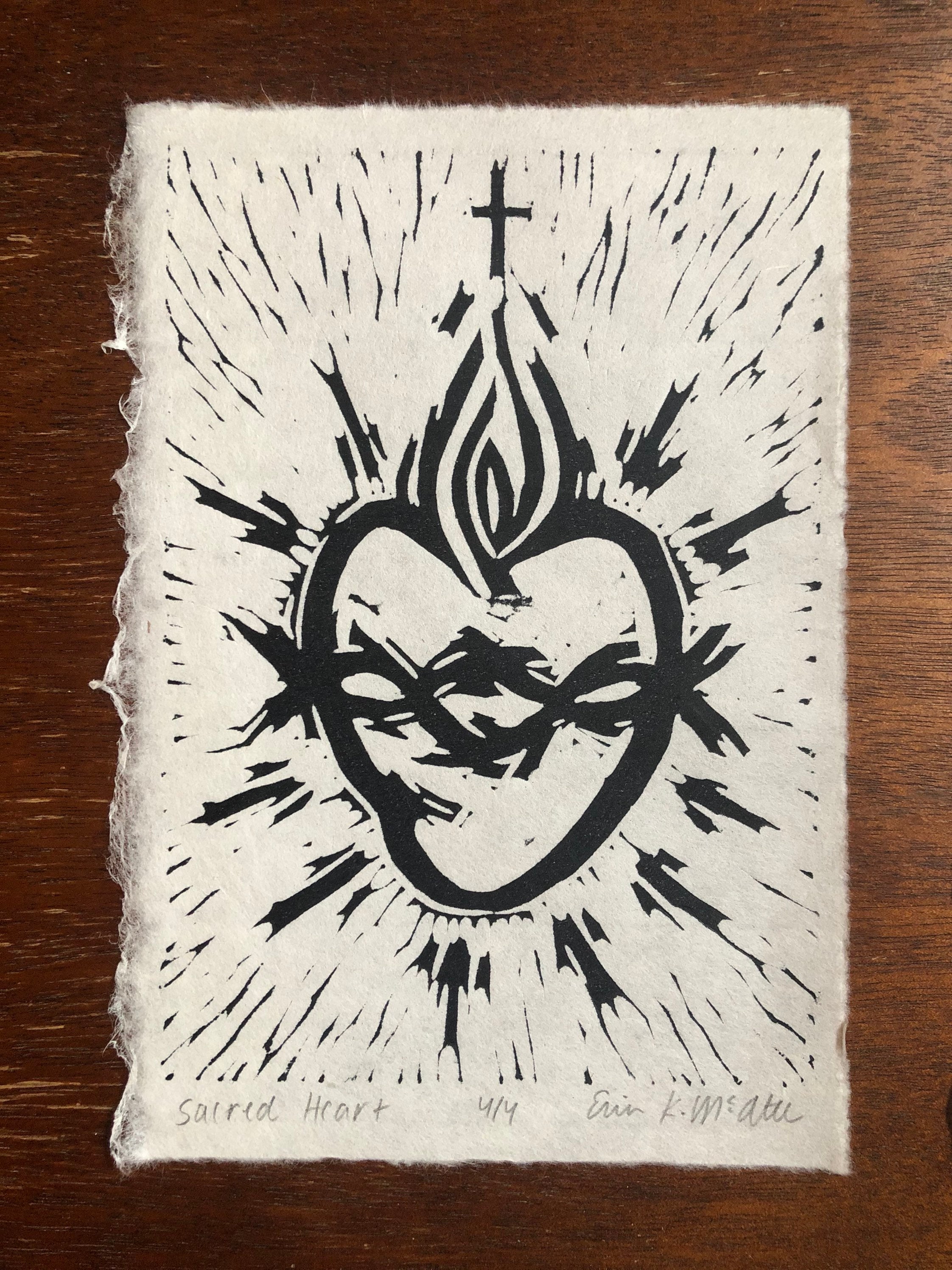 Sacred Heart Woodcut - Etsy