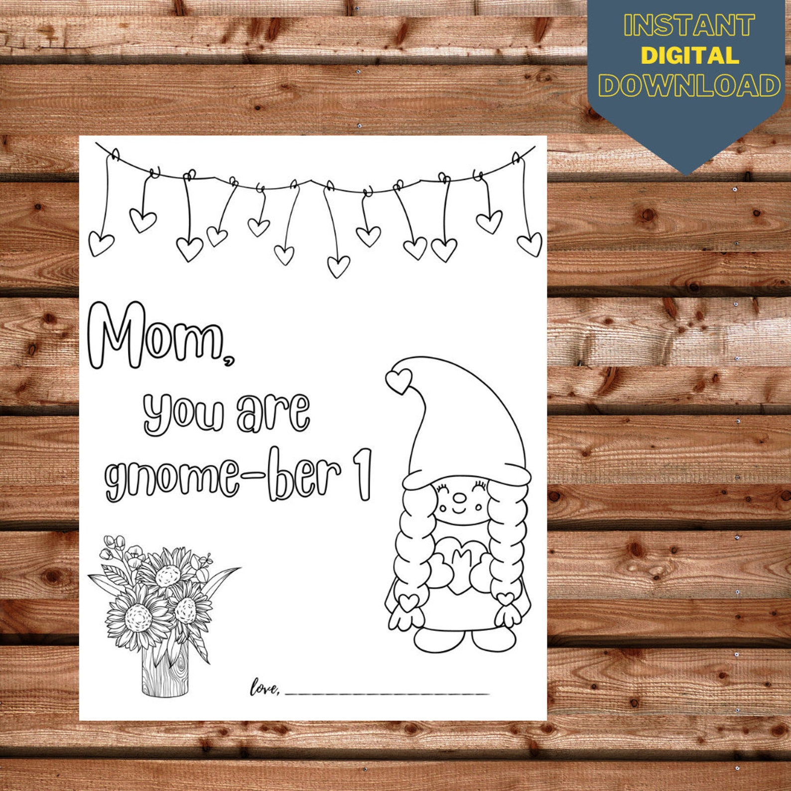 Gnome Coloring Page for Mother's Day - Etsy