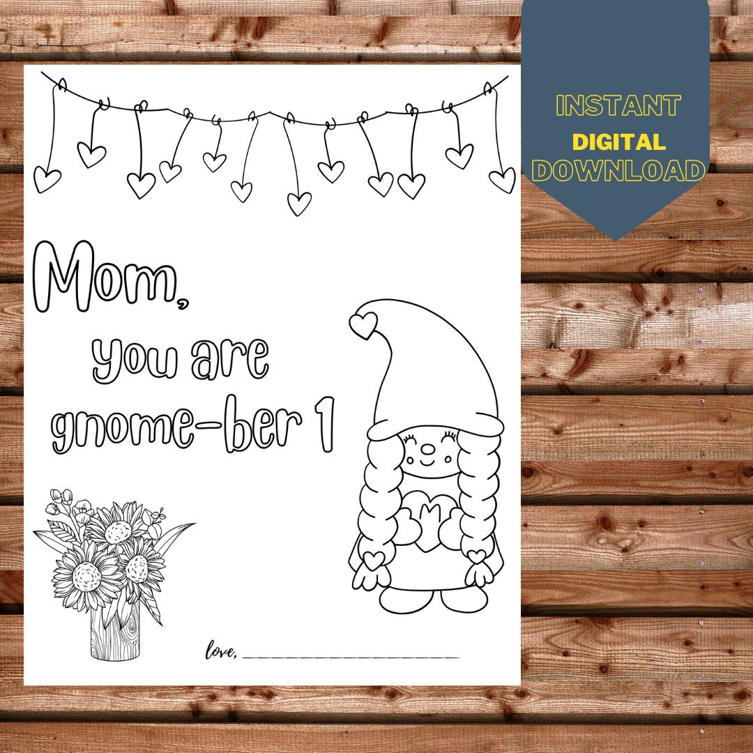Gnome Coloring Page for Mother's Day - Etsy