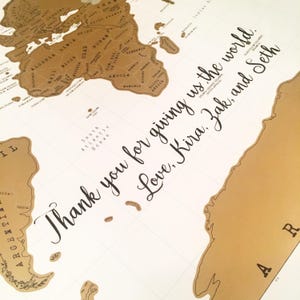 Personalized Scratch Map. Custom Handlettered for You. Gold and White ...