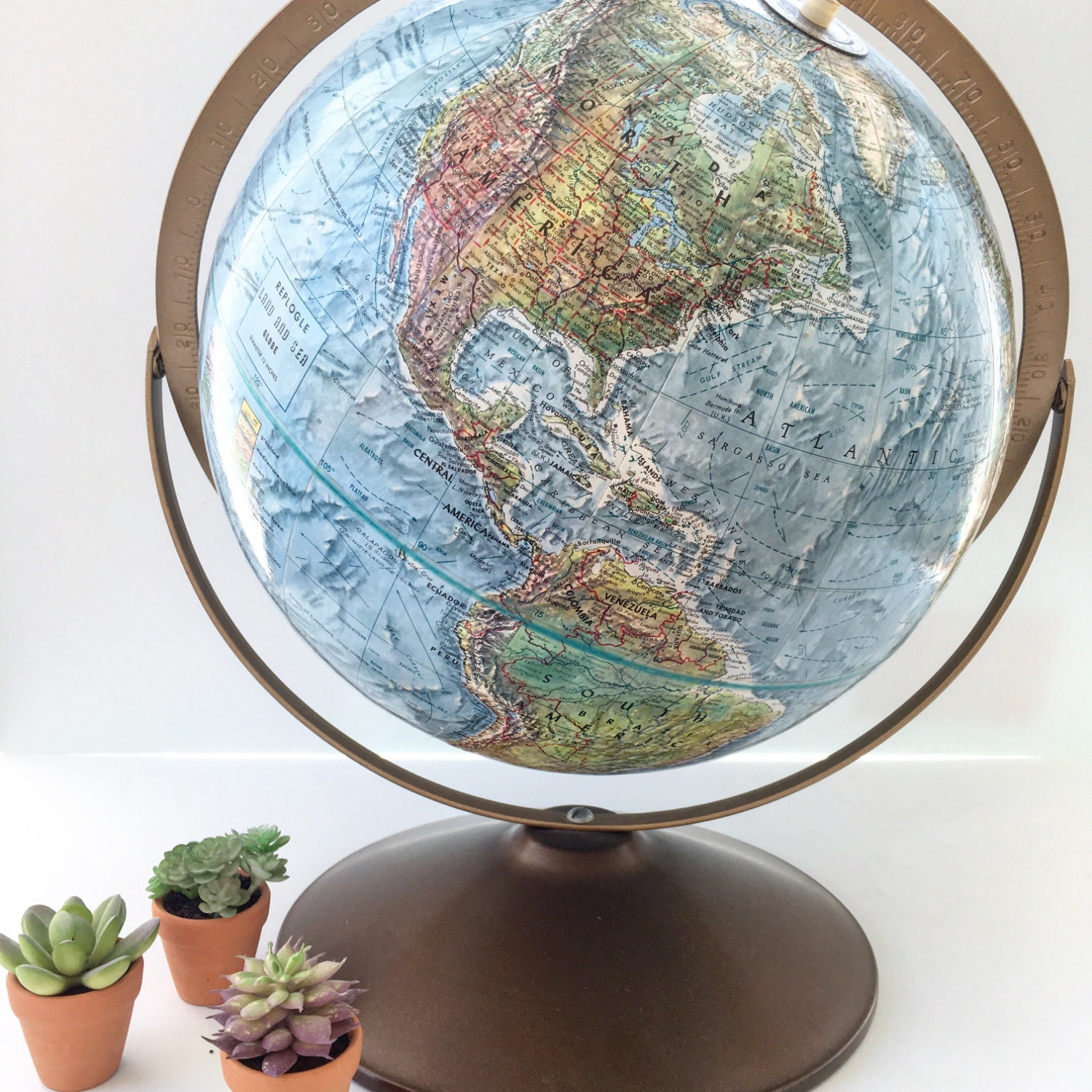 Blue 12 inch globe. Beautiful vintage world globe with | Etsy