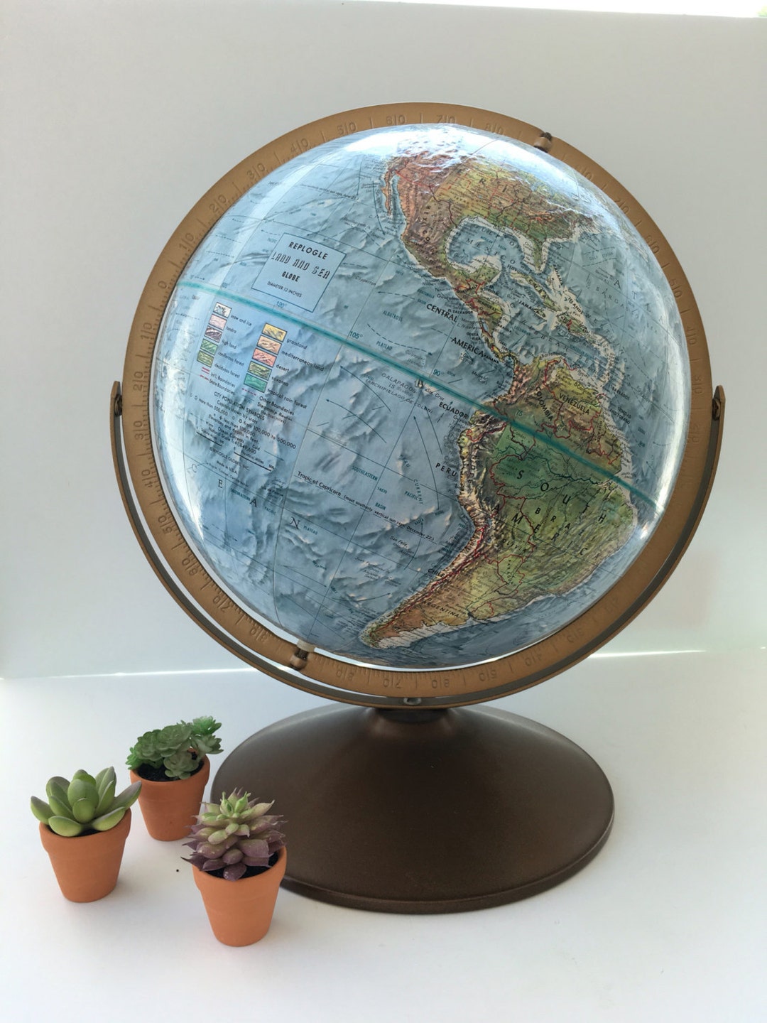 Blue 12 Inch Globe. Beautiful Vintage World Globe With Topigraphical ...