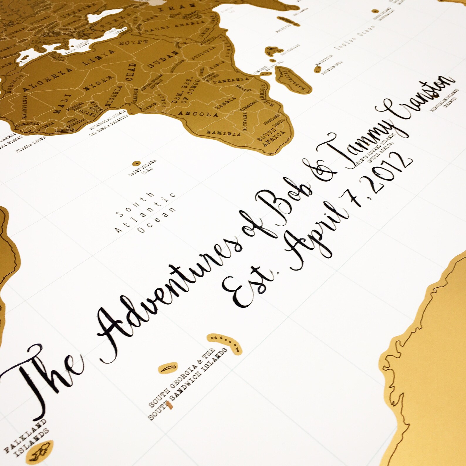 Personalized Scratch Map. Custom Handlettered for You. Gold and White ...
