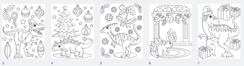 Christmas Dinosaur Coloring Pages, 9 Pages - Etsy