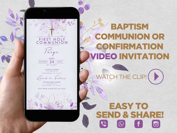 Baptism Communion or Confirmation Digital Video Invitation - Etsy