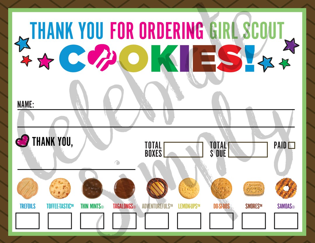 Scout Cookie Order Form/thank You/receipt - LBB - DIGITAL DOWNLOAD ...