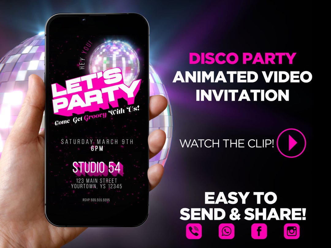 Disco Party Animated Video Invitation, Let’s Party Video Invite, Disco ...