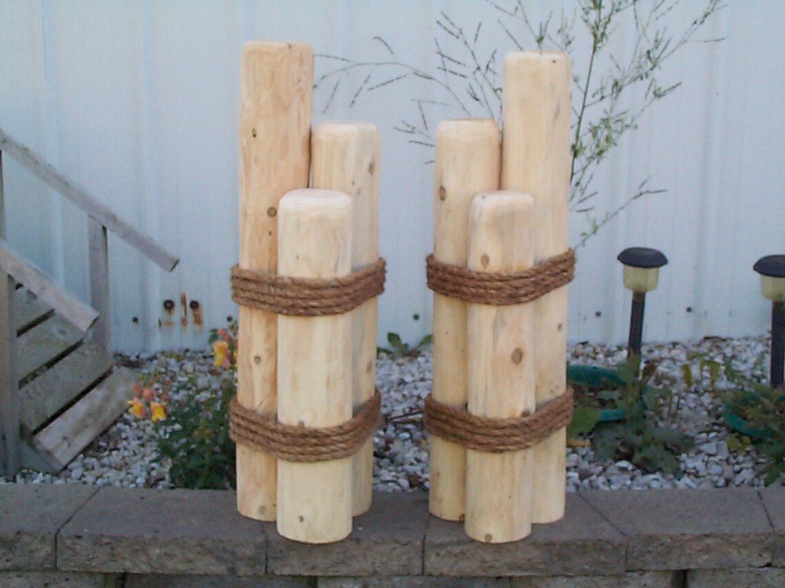 2 Wood Pilings Nautical Piers Lawn or Dock Ornaments Cedar | Etsy