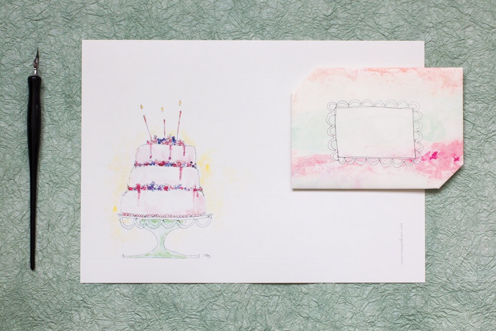 Digital Download Birthday Cake Card+envelope, Instant Birthday Card ...