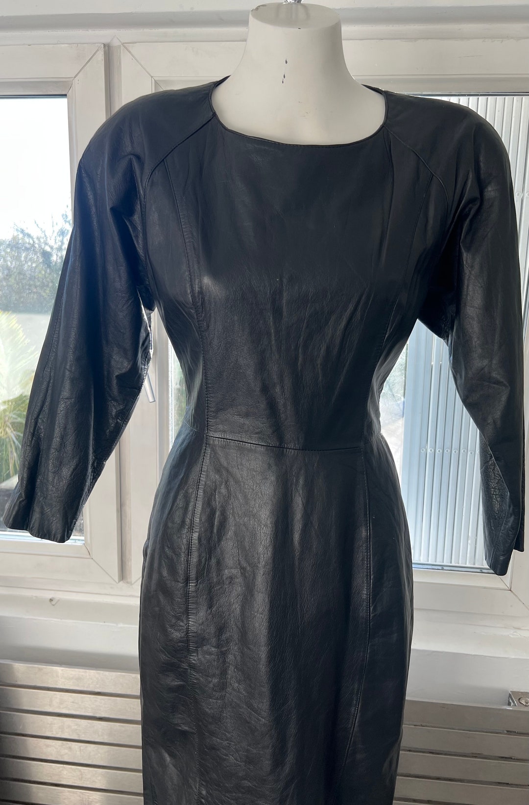 Eighties Black Leather Cocktail Dress Uk 12 Etsy