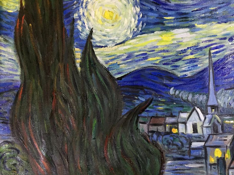 Vincent Van Gogh: Starry Night, Oil Painting Reproduction, Linen Canvas ...