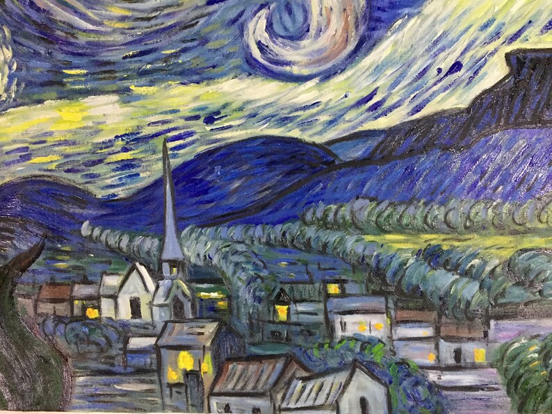 Vincent Van Gogh: Starry Night, Oil Painting Reproduction, Linen Canvas ...