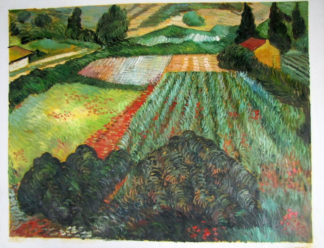 Van Gogh, Campo con papaveri, riproduzione del dipinto ad olio su tela ...
