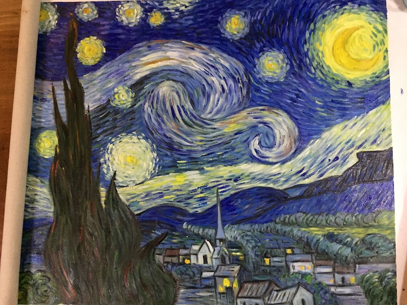 Vincent Van Gogh: Starry Night, Oil Painting Reproduction, Linen Canvas ...