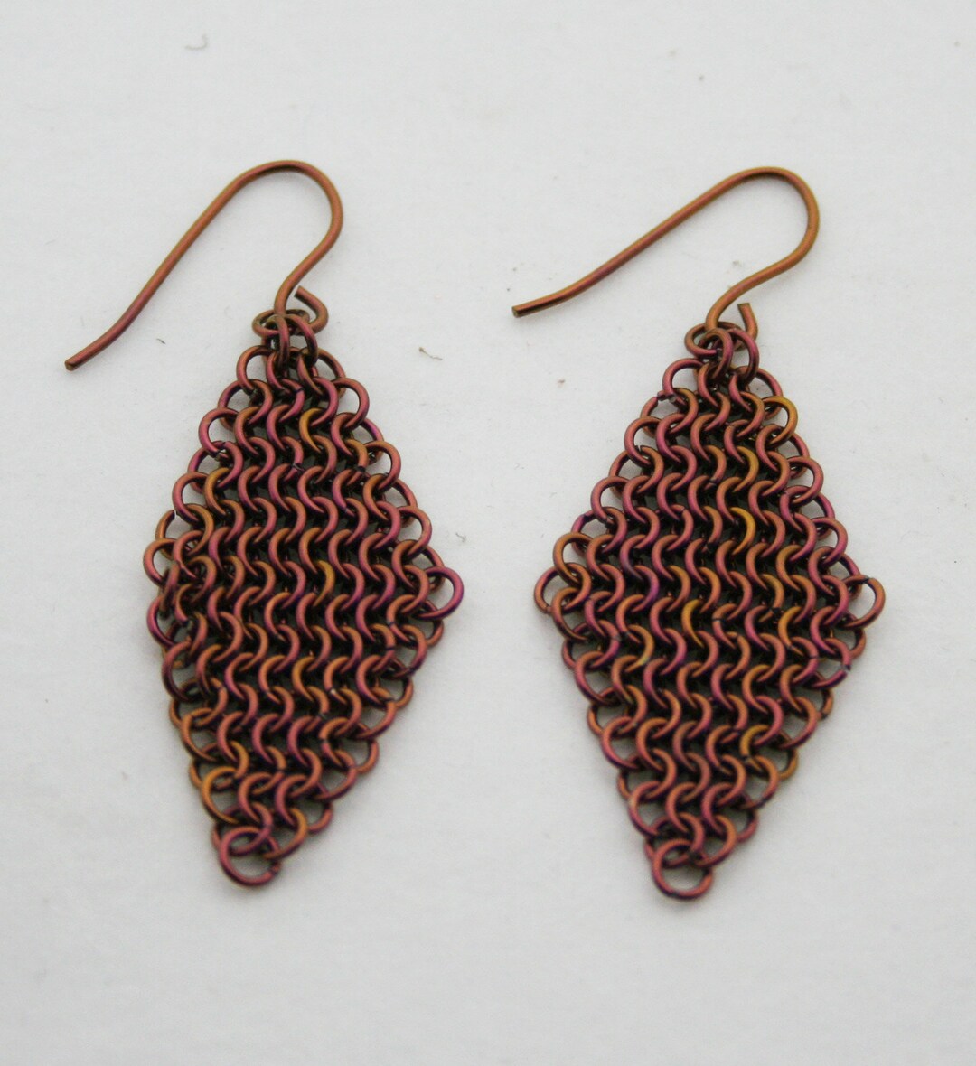 Handmade LARGE Titanium Rose Gold Chain Maille European 4 in 1 Weave Diamond Shape Dangle ...