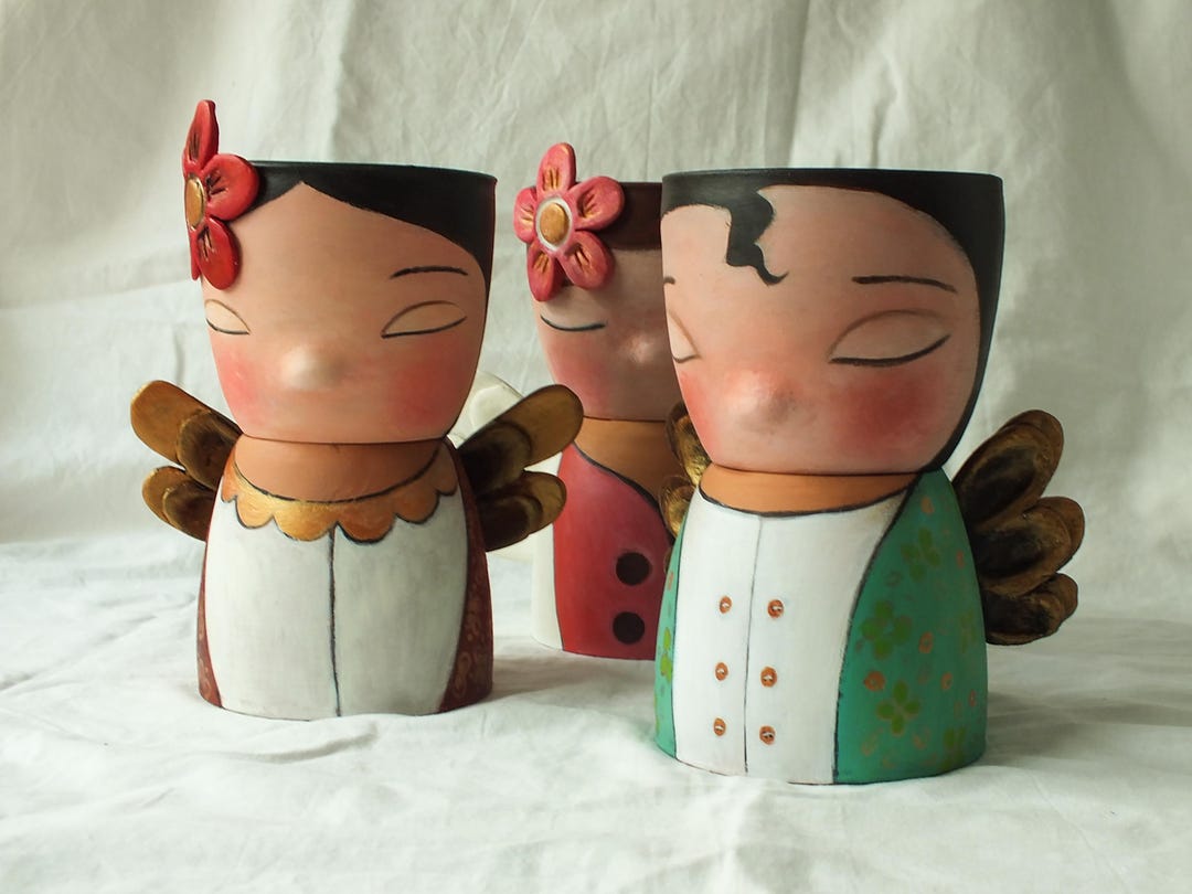 Handmade Christmas Terracotta Pot, Little Angels - Etsy
