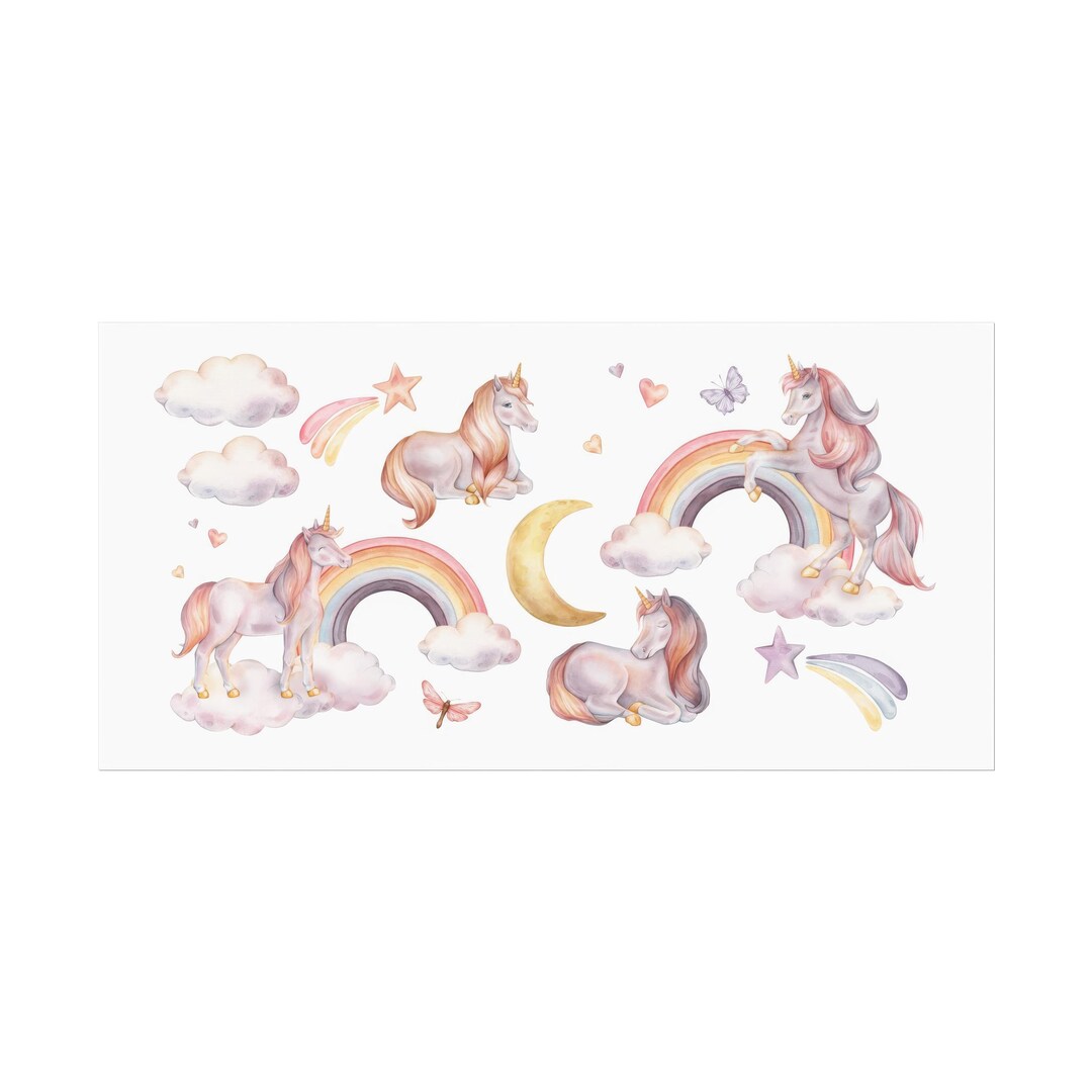 Pastel Unicorn Rainbow Poster, Whimsical Nursery Wall Art, Watercolor ...