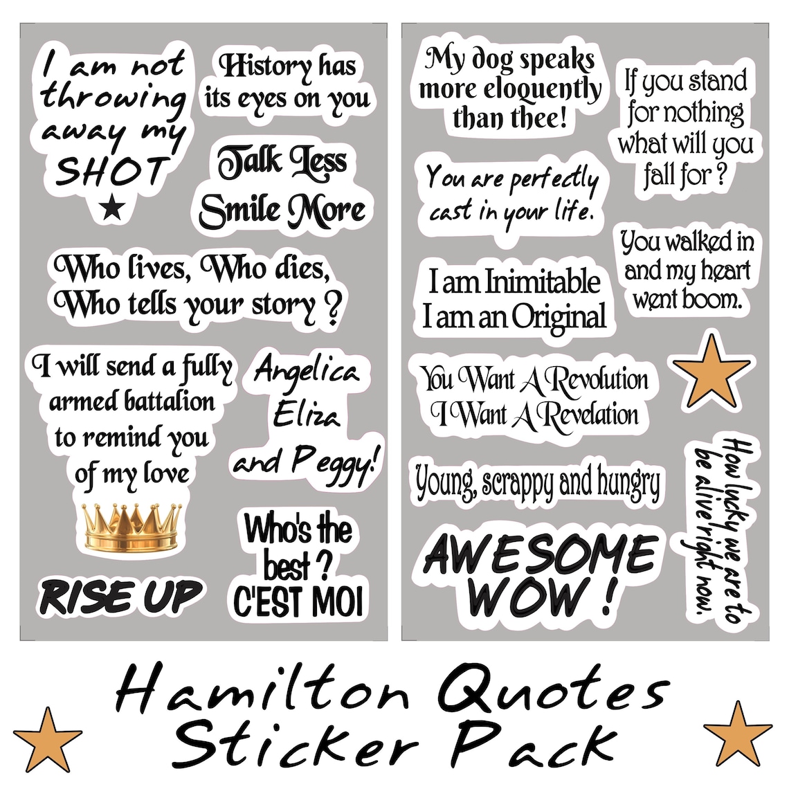 Hamilton the Musical Sticker Pack Hamilton Quotes Hamilton - Etsy UK