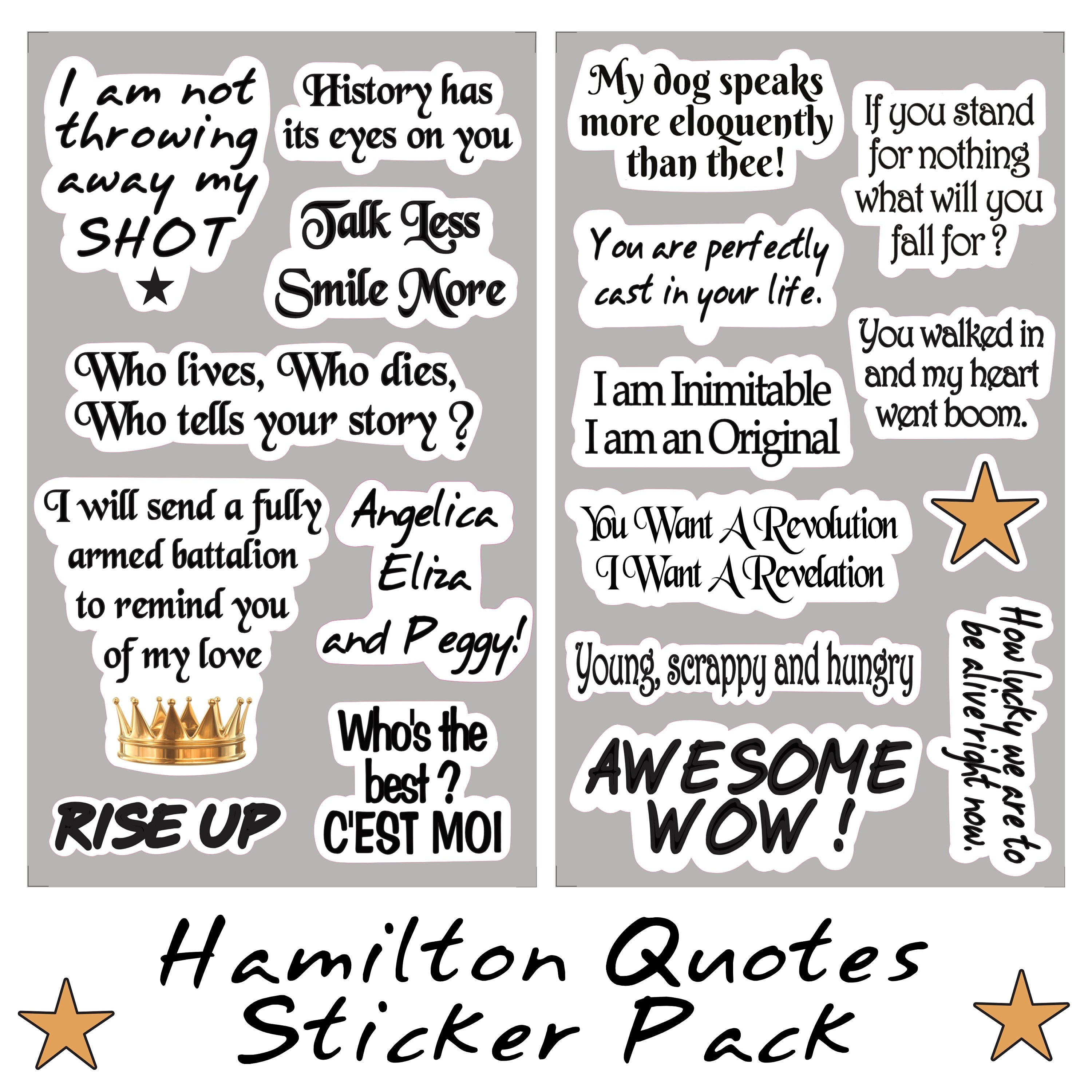 Hamilton the Musical Sticker Pack Hamilton Quotes Hamilton - Etsy UK