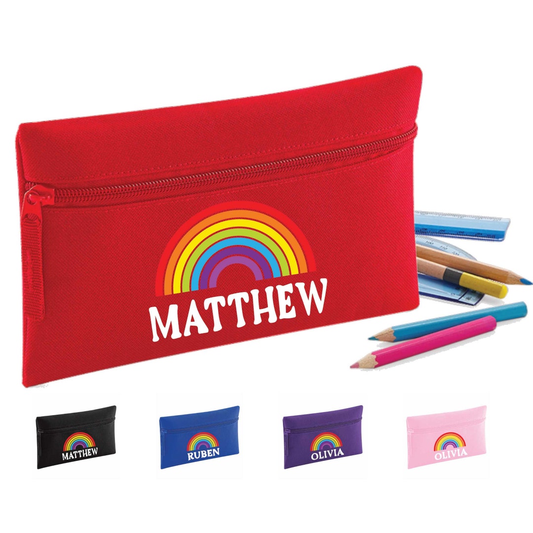 Personalised Pencil Case, Rainbow Design, Multiple Colours Available ...
