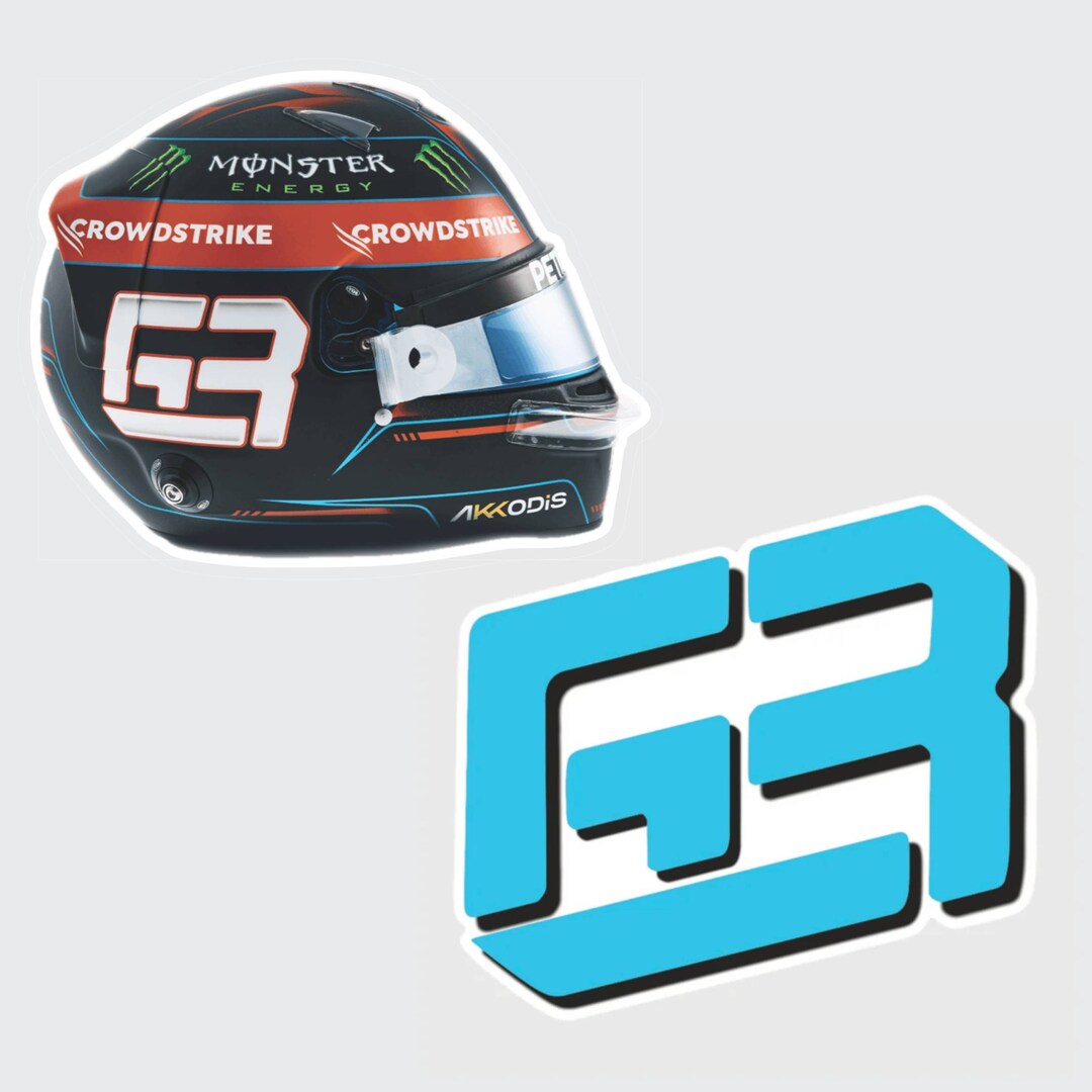George Russell F1 Helmet Premium and Logo Laminated Sticker Set With ...