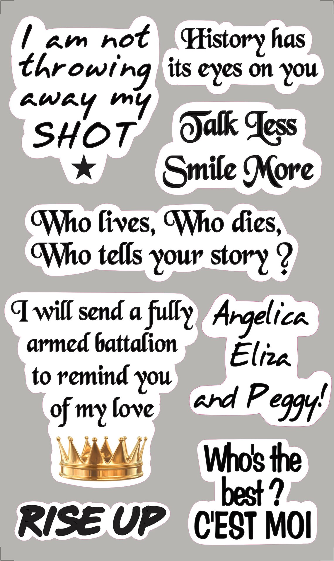 Hamilton the Musical Sticker Pack Hamilton Quotes Hamilton - Etsy UK